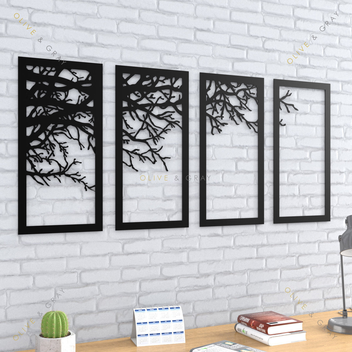 Tree Branch Metal Art Work, Set of 4 – oliveandgray