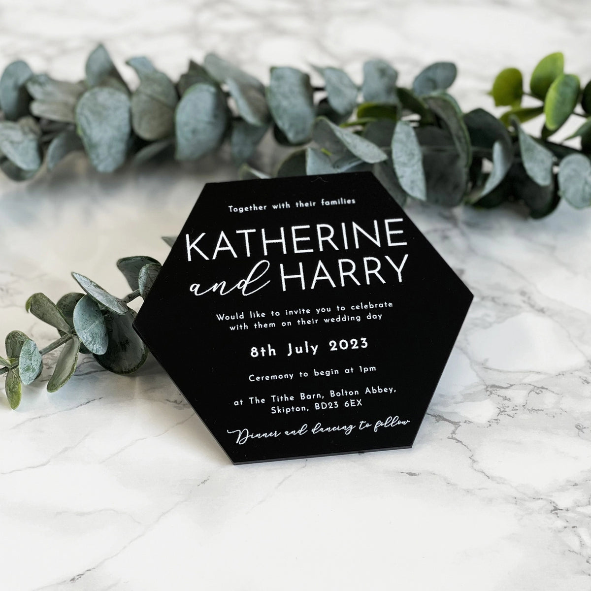 Luxury Modern Hexagon Acrylic Wedding Invitation – oliveandgray