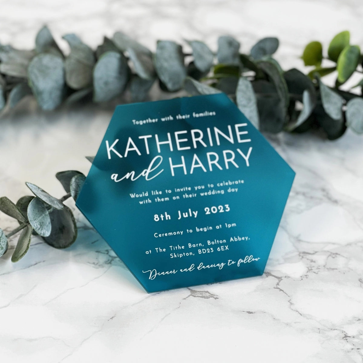 Luxury Modern Hexagon Acrylic Wedding Invitation – oliveandgray