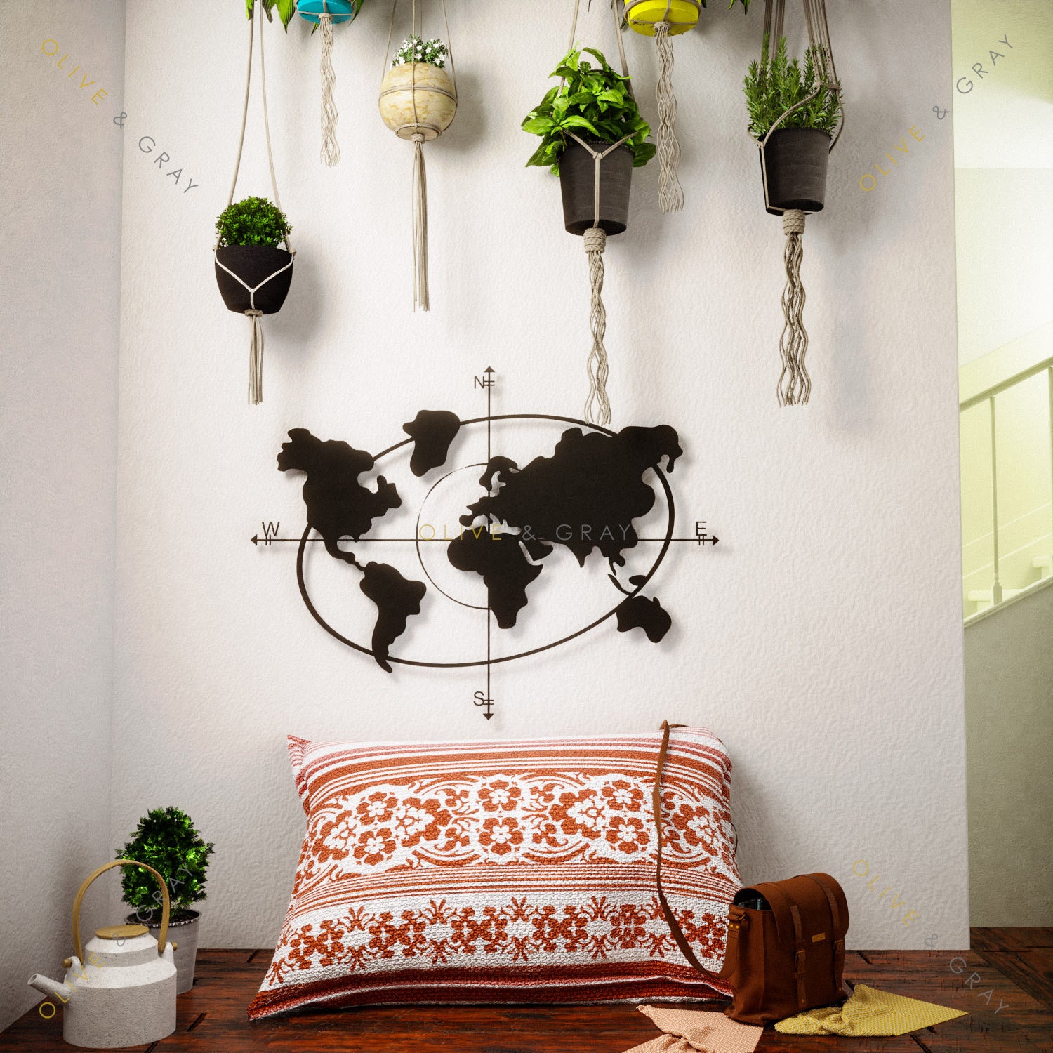 Cardinal World Map Metal Wall Art – oliveandgray