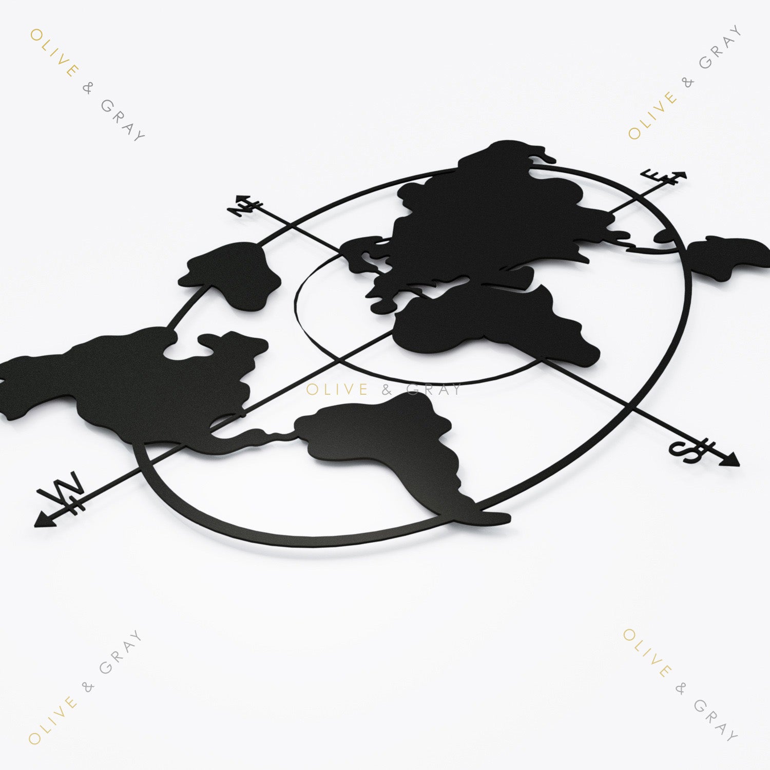 Cardinal World Map Metal Wall Art – oliveandgray