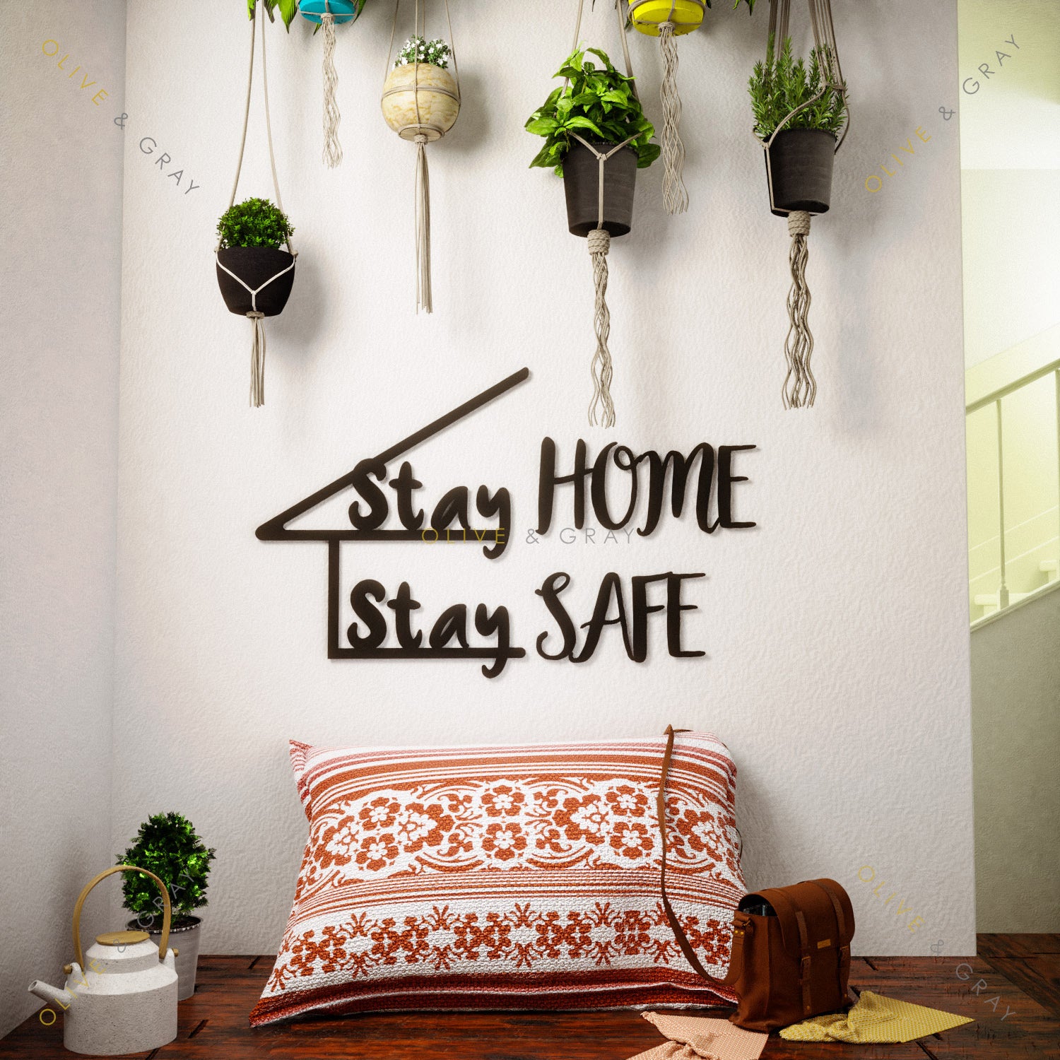 Stay Home, Stay Safe Metal Wall Art – oliveandgray