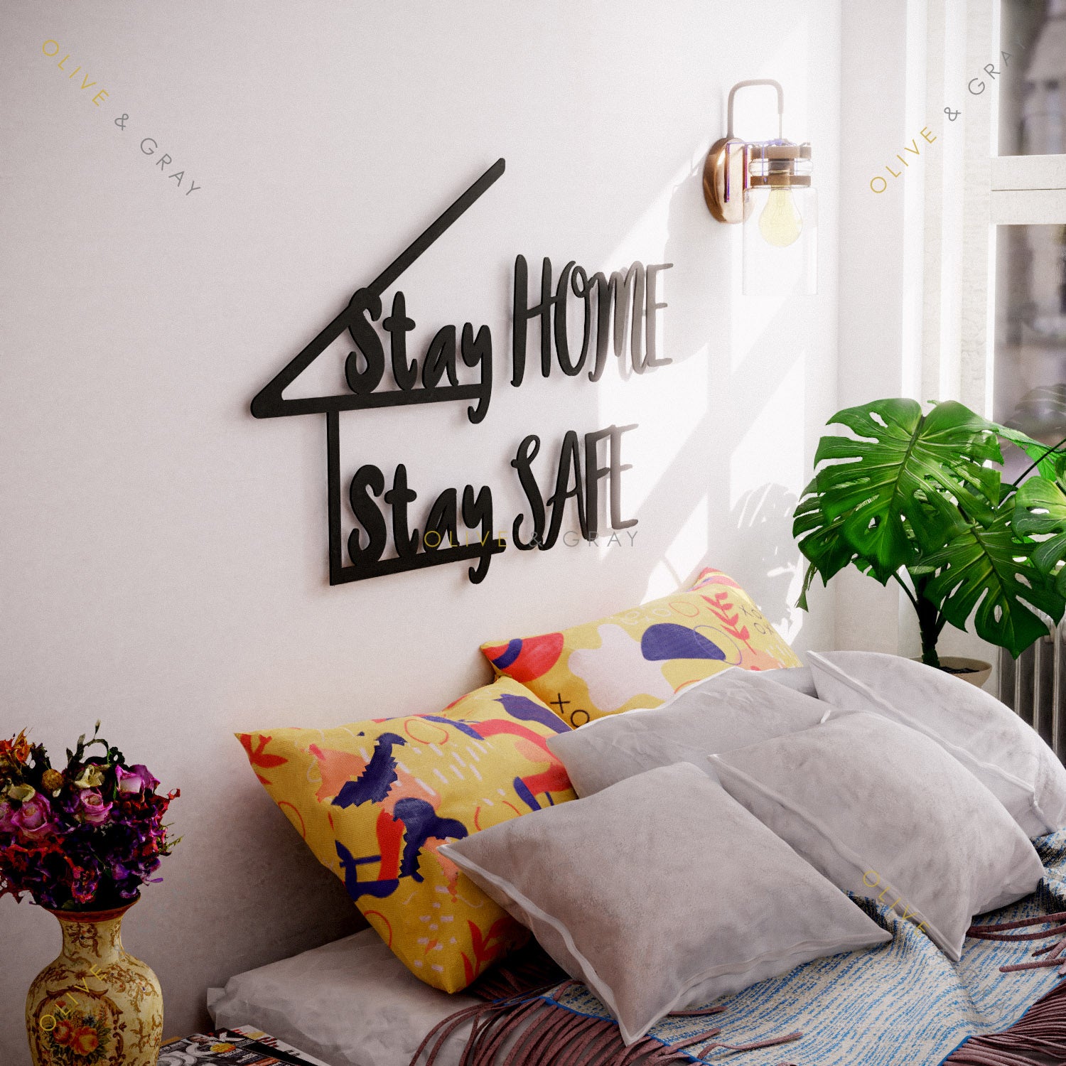 Stay Home, Stay Safe Metal Wall Art – oliveandgray